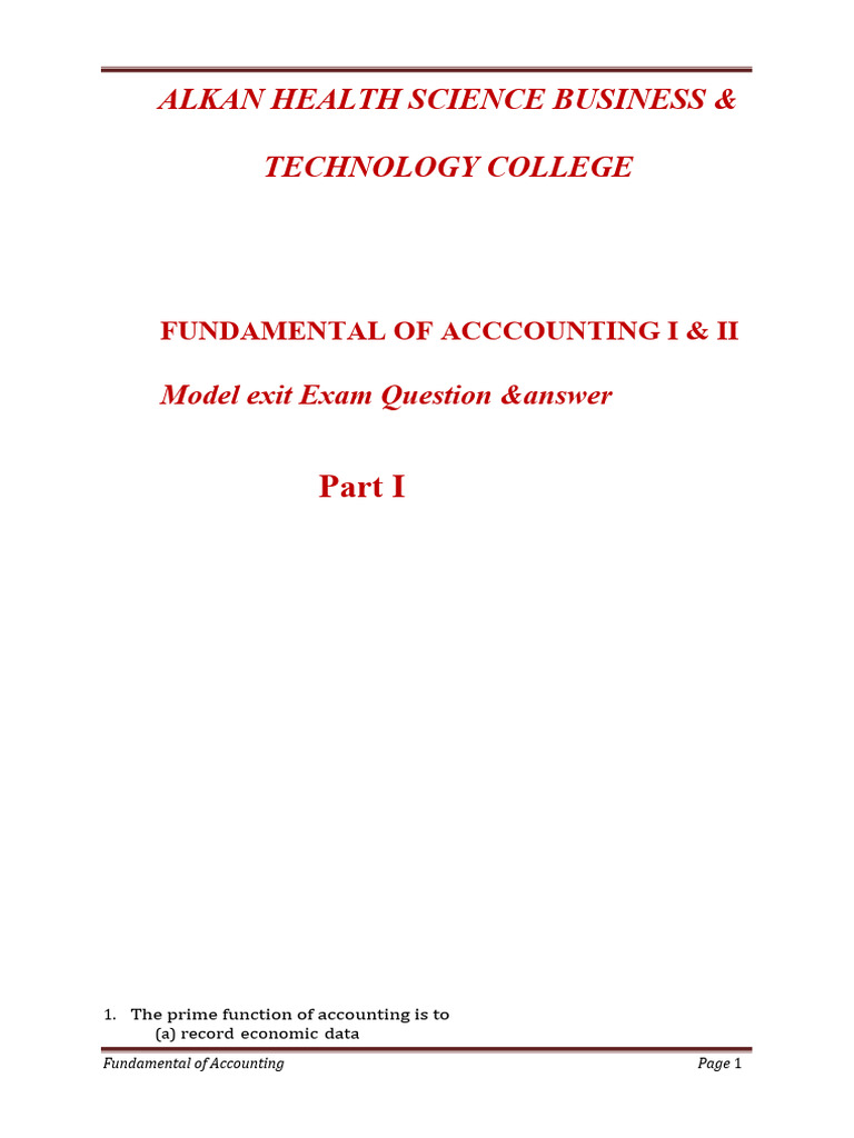 Fundamental of Accounting I & II Question & Answer Part I | Download ...