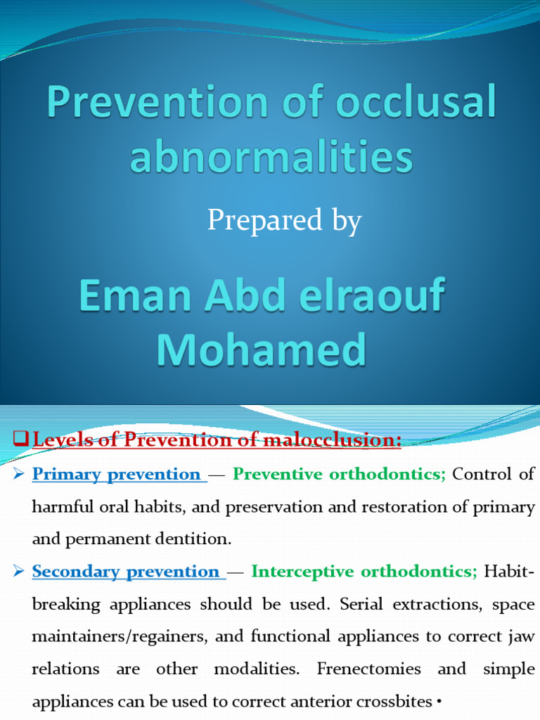 Prevention of Occlusal Abnormalities SU | PDF | Orthodontics | Tooth