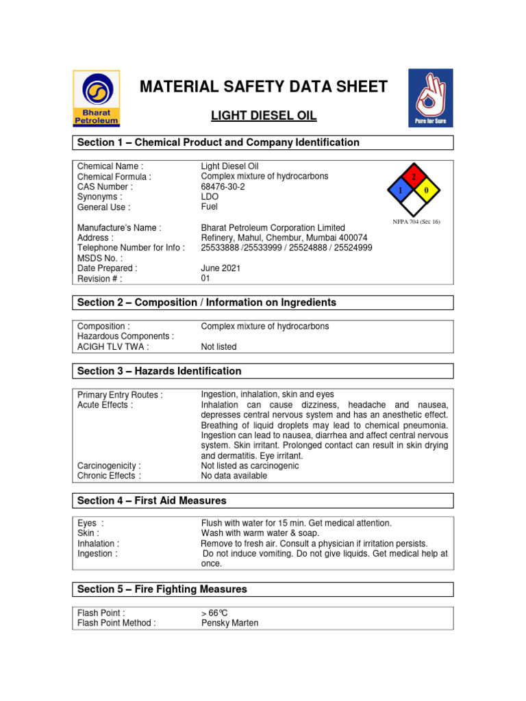 MSDS LDO 16 Points DT | Download Free PDF | Fires | Combustion