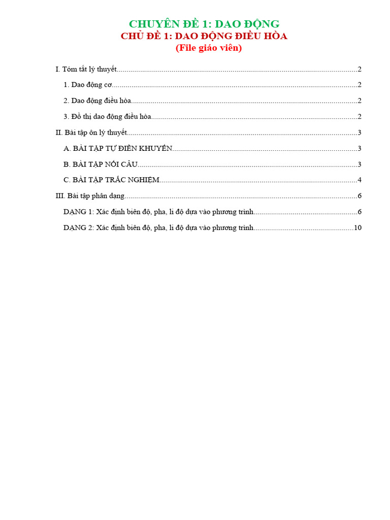 (DAO ĐỘNG) - CHỦ ĐỀ 1 - DAO ĐỘNG ĐIỀU HÒA | PDF