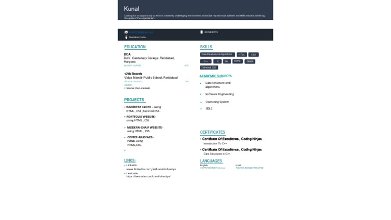 kunal's resume | PDF | Computing | Systems Engineering