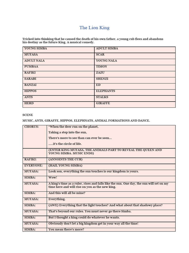 The Lion King Script | PDF