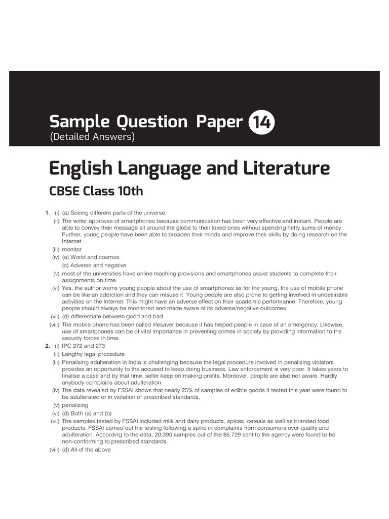 2023 CBSE Sample Paper 14 English Language Literature Class 10 | PDF