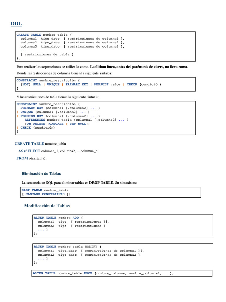 Sintaxis DDL DML | PDF