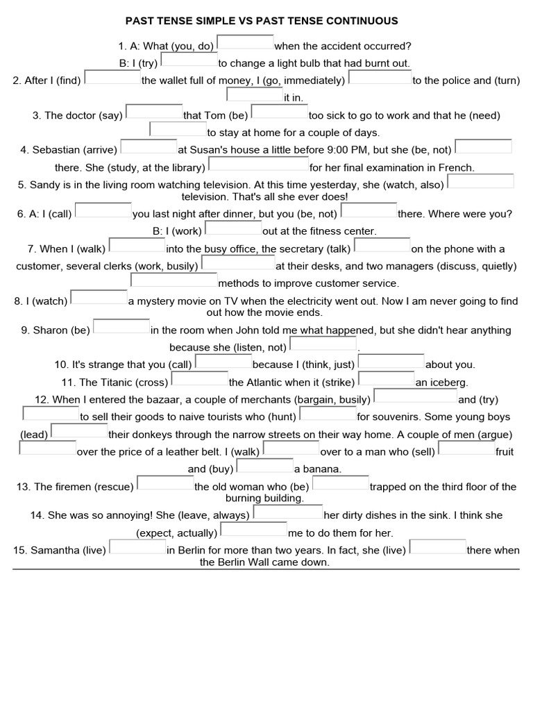 Verb Tense Exercise 3 Simple Past | PDF