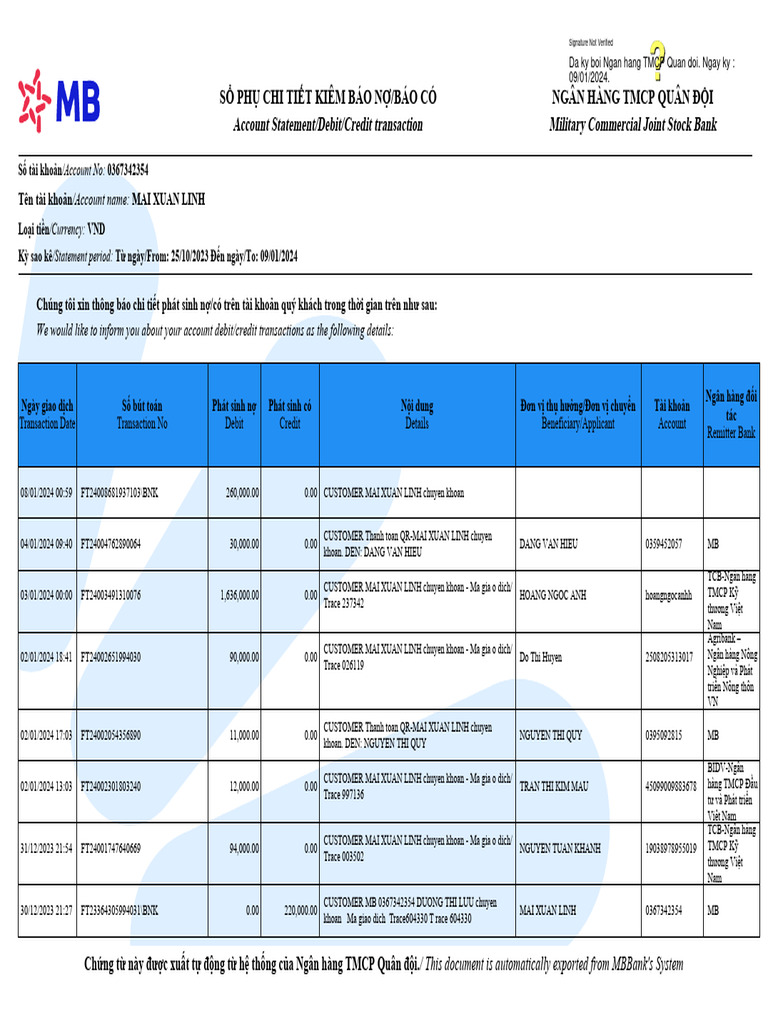 Transaction History Pdf