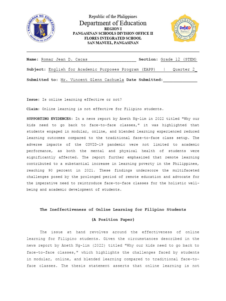 Position Paper | PDF | Philippines | Poverty