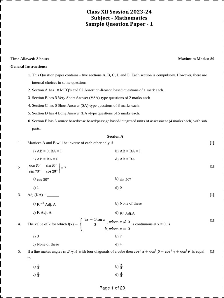 Maths Sample Paper 1 | PDF | Angle | Mathematical Objects