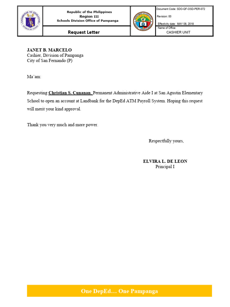 ATM Request Letter | PDF
