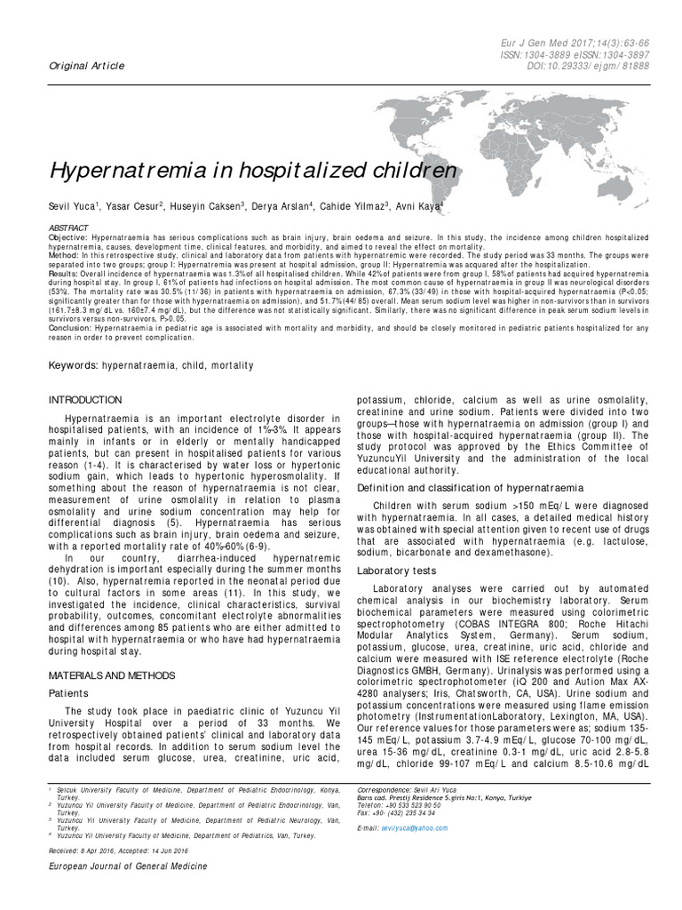 Hypernatremia in Hospitalized Children | PDF | Dehydration | Medicine