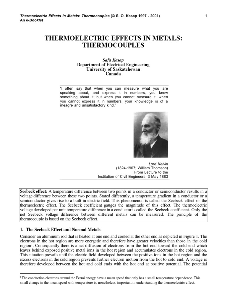 Thermoelectric-Seebeck Effects in Metals | PDF | Thermocouple ...