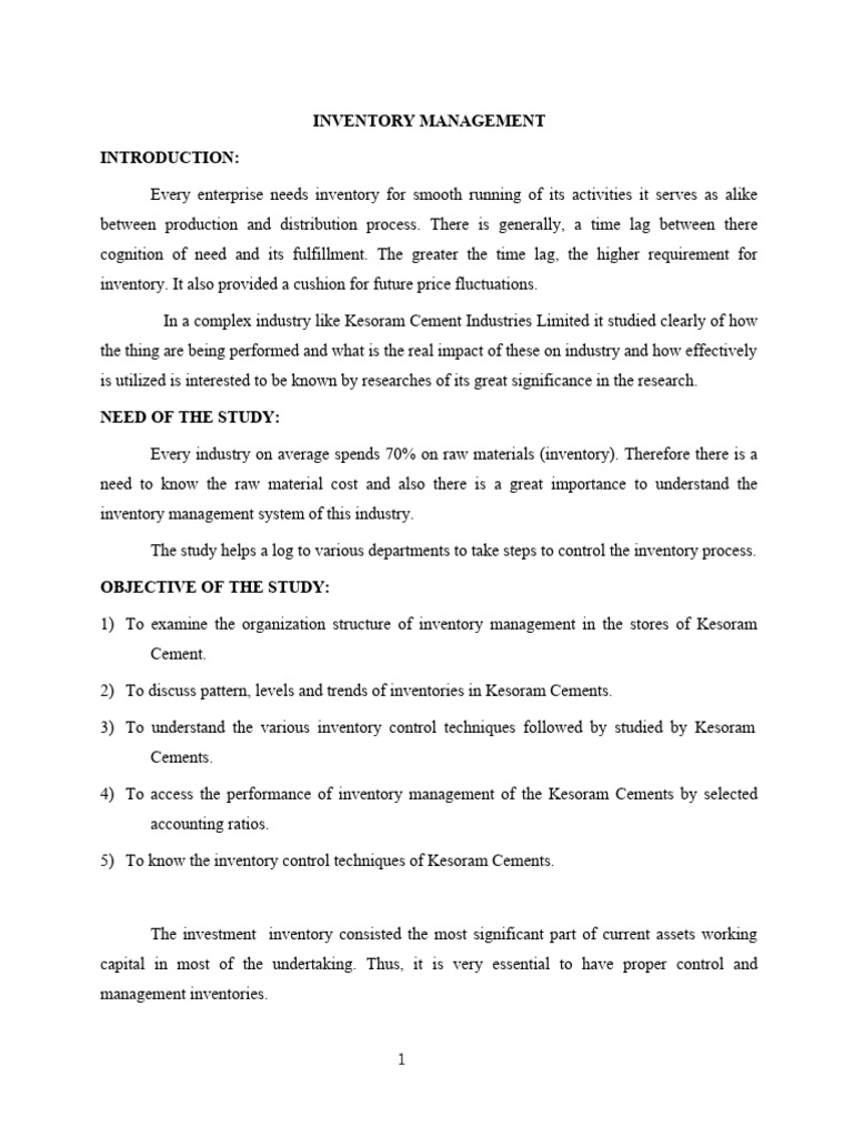 INVENTORY MANAGEMENT - Kesoram | PDF | Inventory | Cement