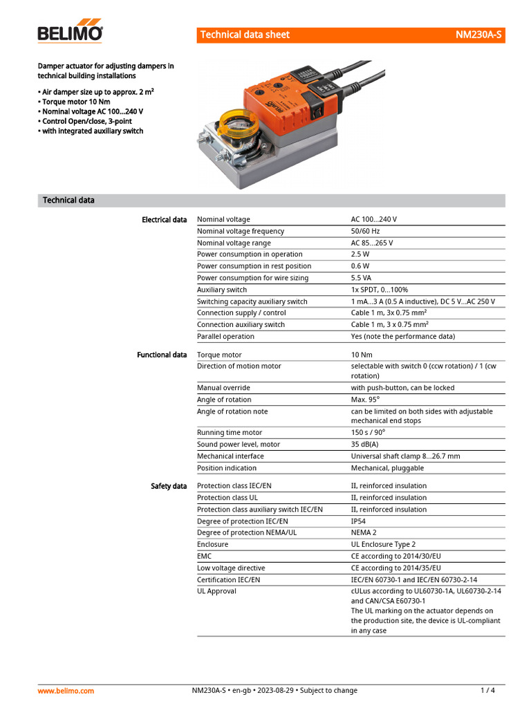 Belimo NM230A-S Datasheet En-Gb | PDF | Switch | Electric Motor