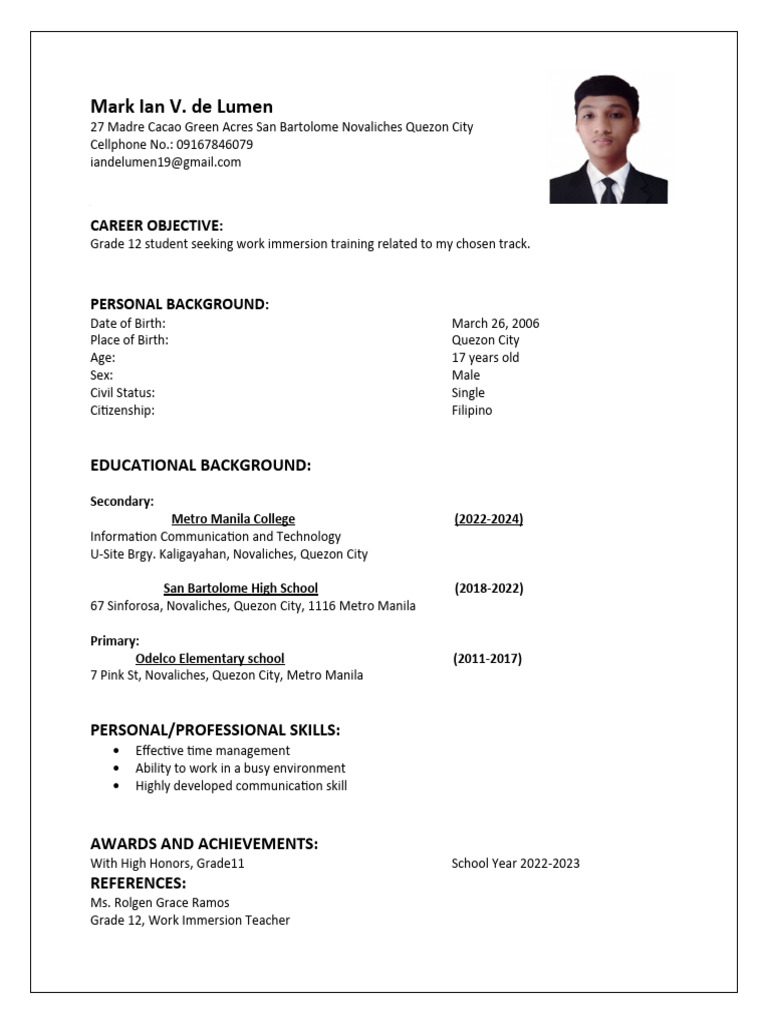 Sample Resume Format | PDF