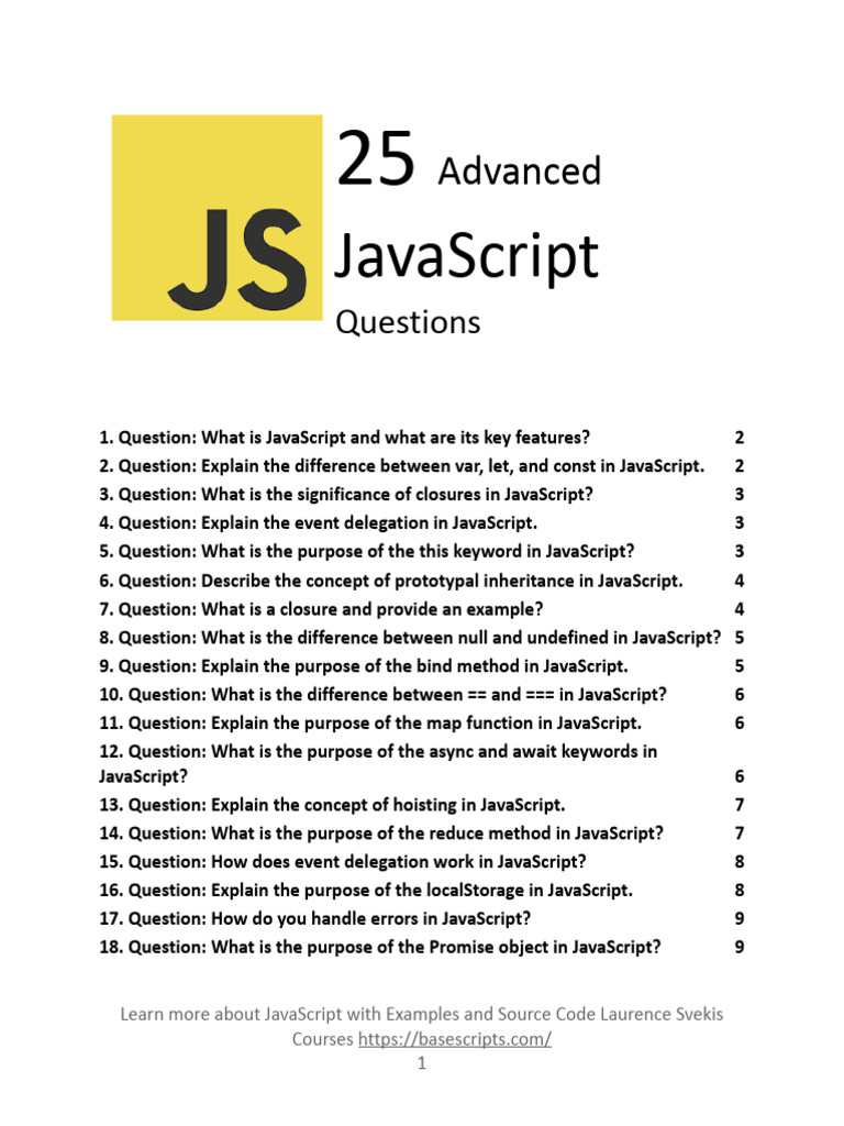 25 Advanced JavaScript Questions | Download Free PDF | Java Script ... 25 Advanced JavaScript Questions | Download Free PDF | Java Script ...