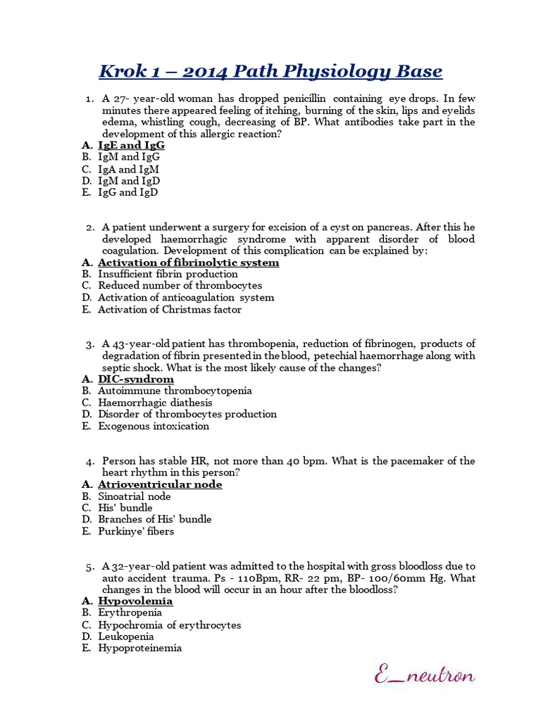 Krok 1 - 2014 (Path-Physiology) | PDF | Anemia | Heart