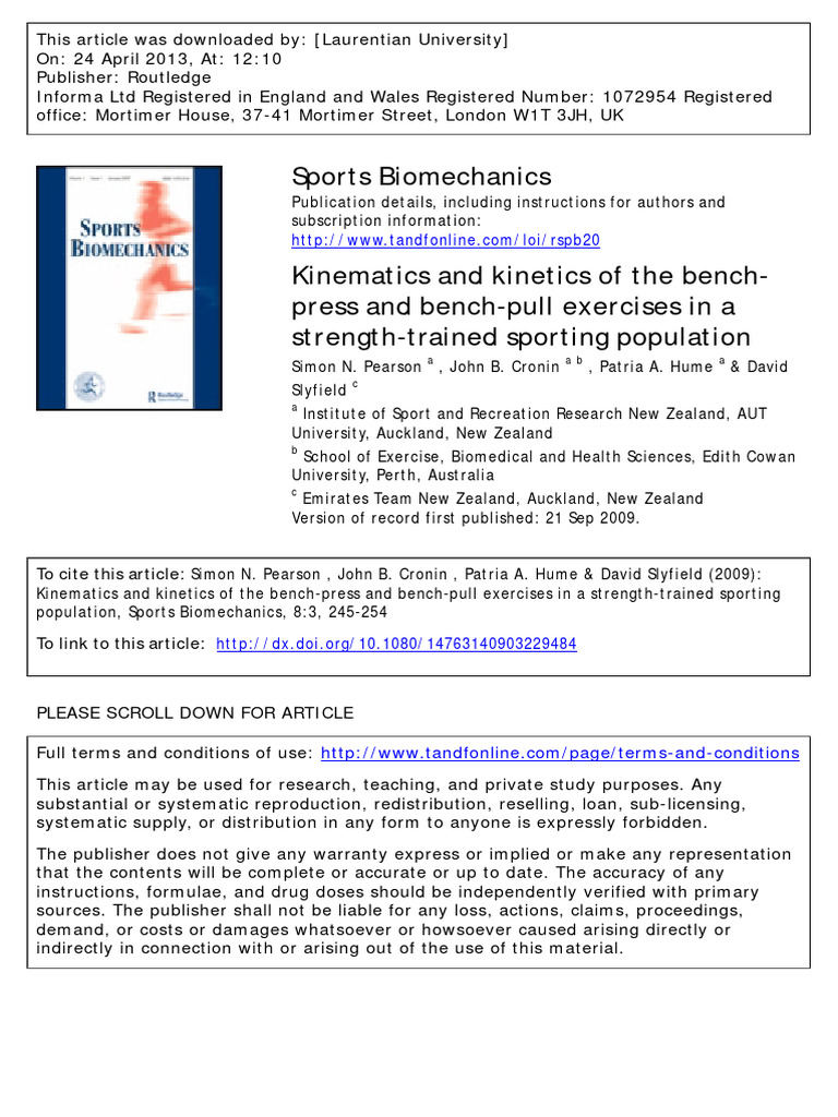Kinematics and Kinetics of The Benchpress and Bench-Pull Exercises ...