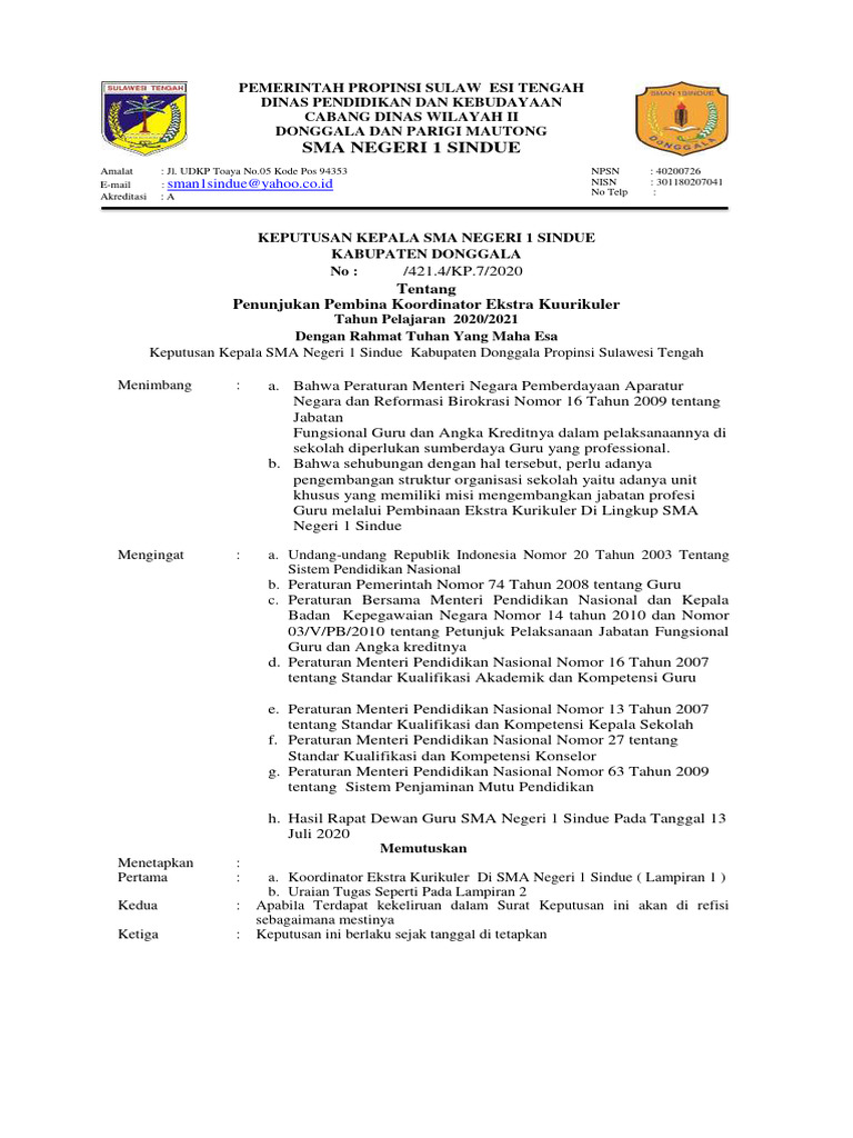 SK Koordinator Ekstrakurikuler | PDF