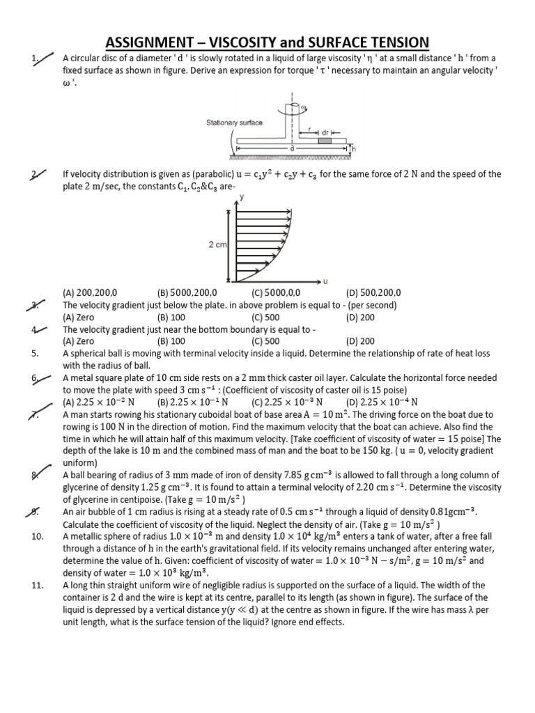 Assignment - Viscosity and Surface Tension | Download Free PDF ...
