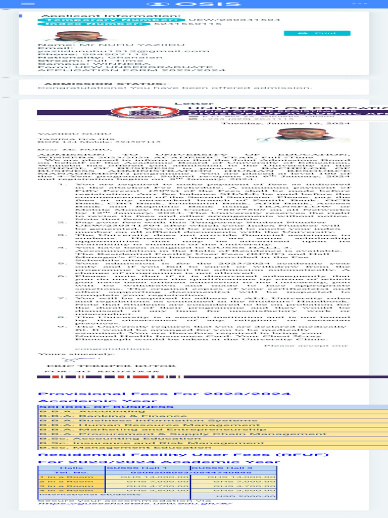 Applicant Admission Status Online Student Information System (OSIS) | PDF | Fee | Service Industries
