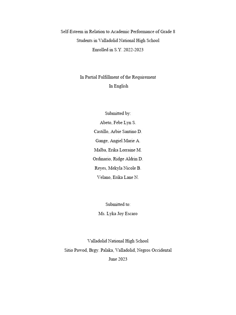 Self Esteem | PDF | Self Esteem | Survey Methodology