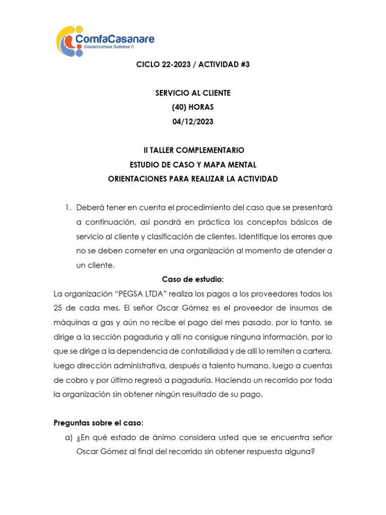 C22-2023 Actividad #3 - Ii Taller Complementario | PDF | Mente | Servicio al Cliente