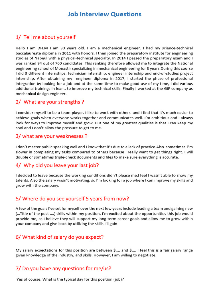 Job Interview Questions | Download Free PDF | Engineer | Job Interview