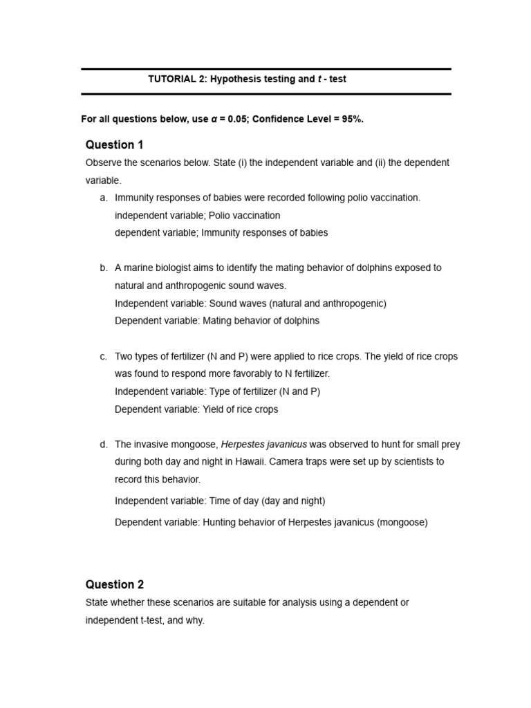 Tutorial Hypothesis Testing And T Pdf P Value Statistics 3699
