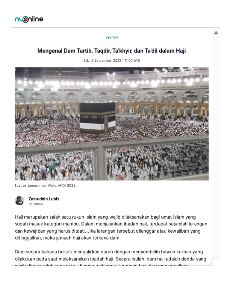 Mengenal Dam Tartib, Taqdir, Ta'Khyir, Dan Ta'Dil Dalam Haji | PDF
