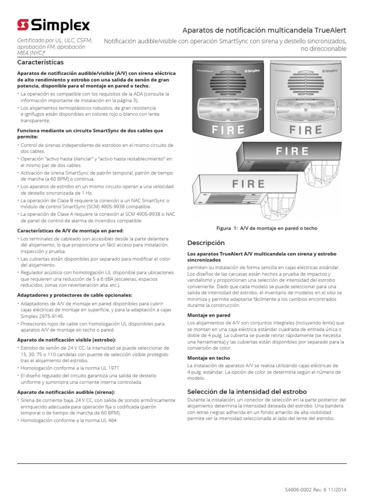 4906 9127 AV Sirena Simplex Manual de Instalacion SH Ingenieria | PDF