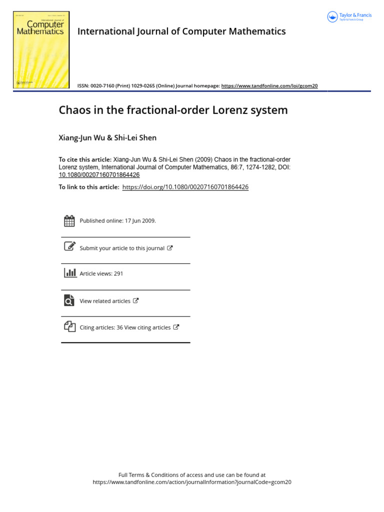 Chaos In The Fractional Order Lorenz System Pdf