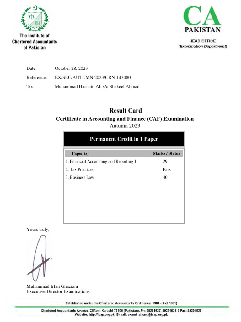 ICAP Result Card | PDF