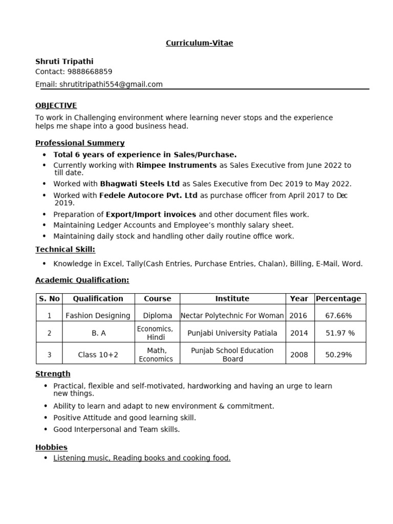 Shruti Tripathi's Professional CV | PDF