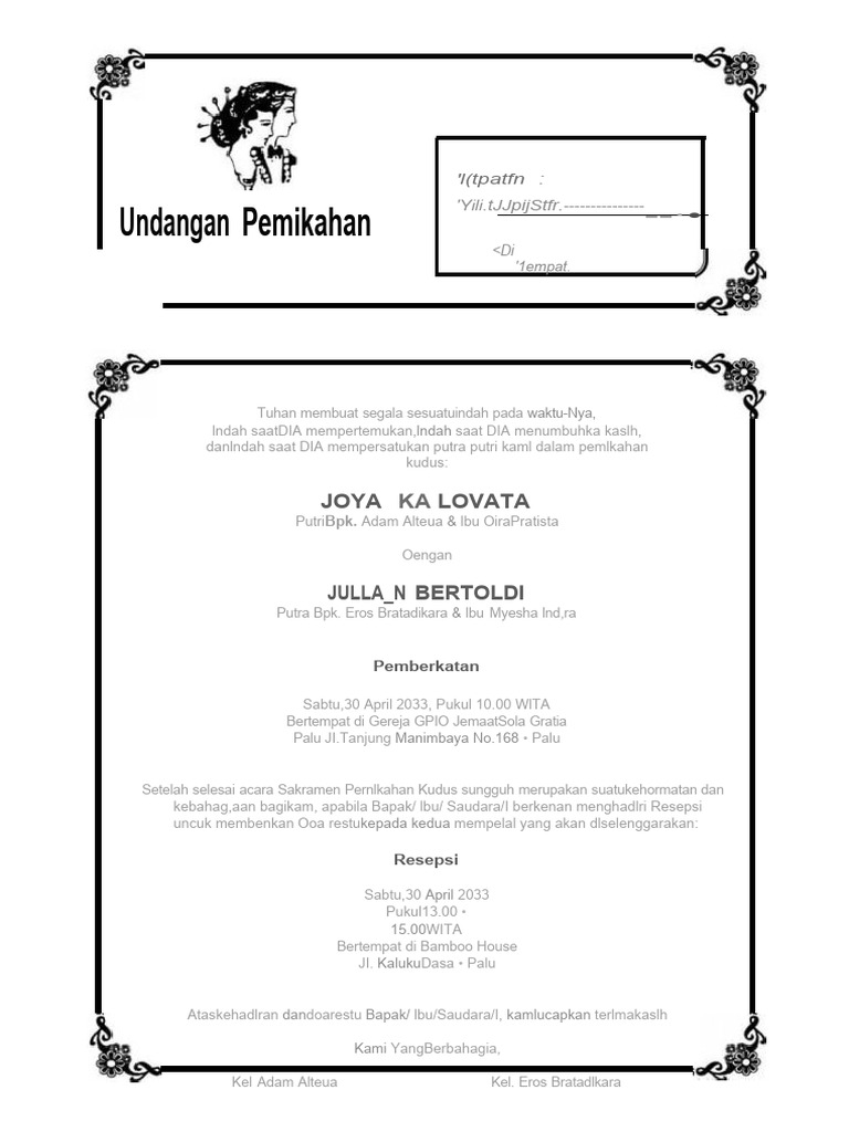 Contoh Undangan Pernikahan Kristen Simple 667x1024 | PDF
