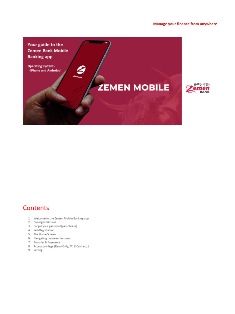Zemen Bank Mobile Banking Guide | PDF | Password | Mobile App