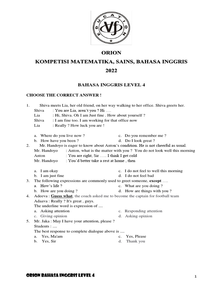Bahasa Inggris Level 4 ORION | PDF