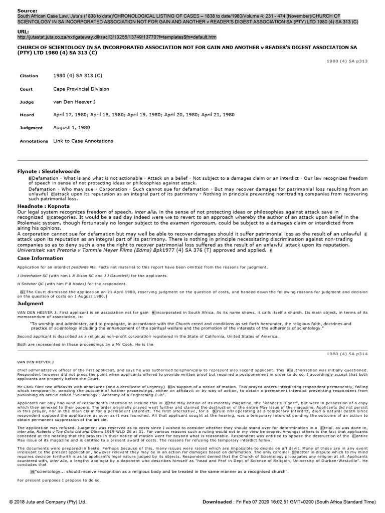 Church of Scientology | PDF | Defamation | Judgment (Law)