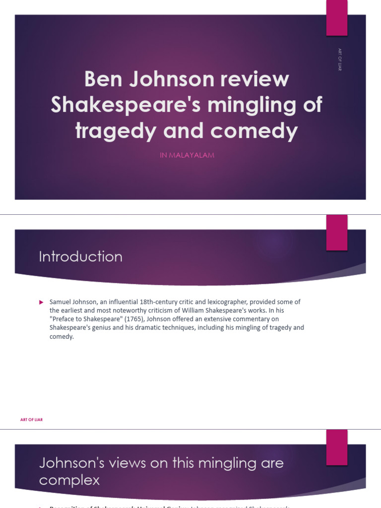 Ben Johnson Review Shakespeare's Mingling of Tragedy and Comedy | PDF ...