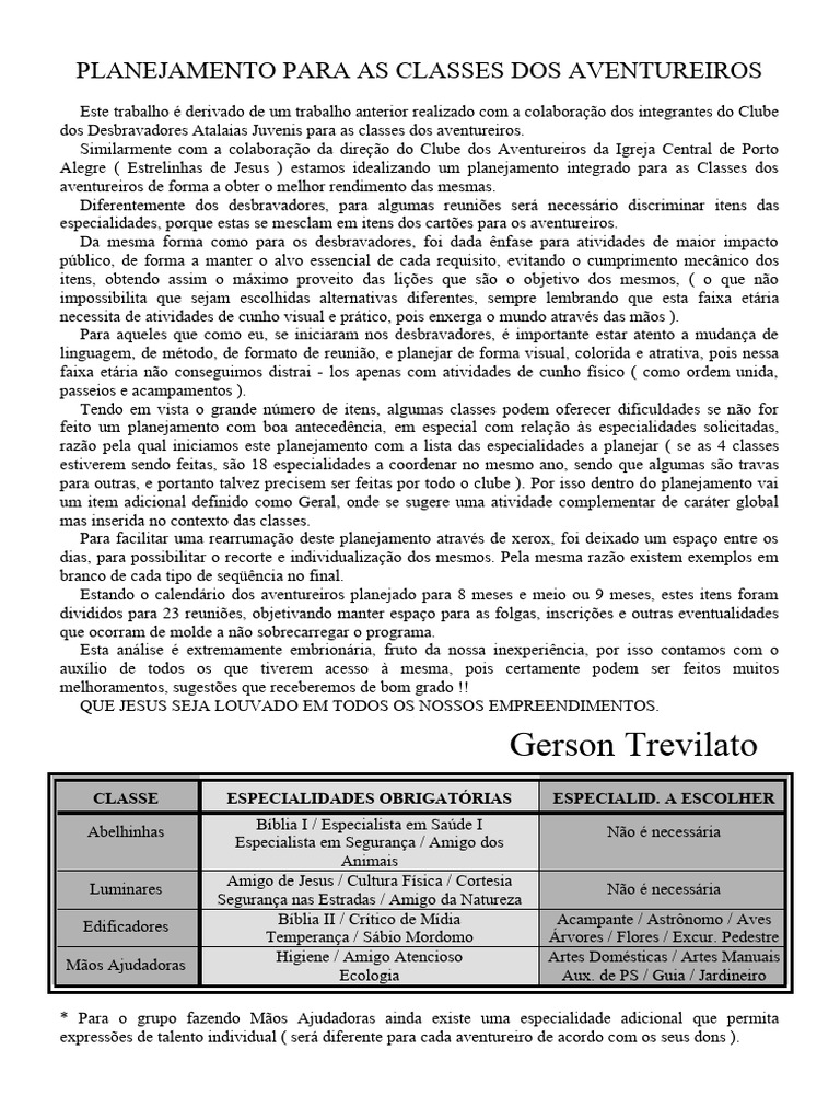 Planejamento Global Classes | PDF