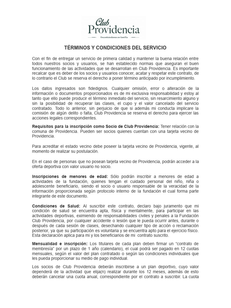 TERMINOS Y CONDICIONES DEL SERVICIO - Docx 1 | PDF