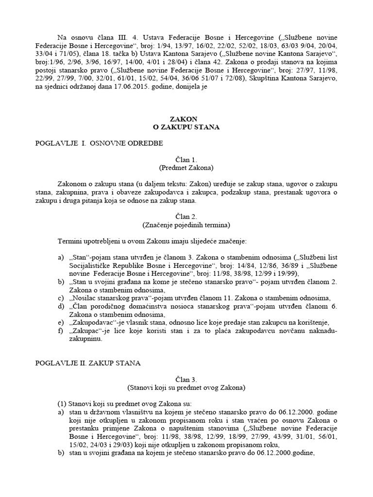 Zakon o Zakupu Stana 1 | PDF