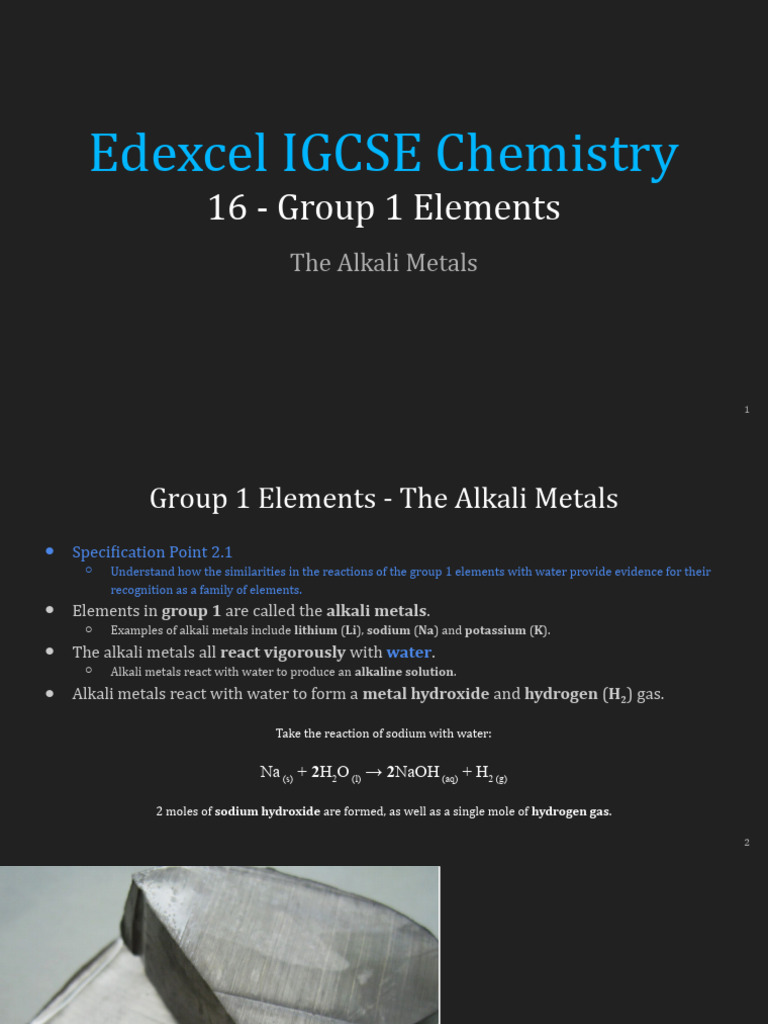 IGCSE Chemistry Lecture 16 - Group 1 Elements | Download Free PDF | Sodium | Diet & Nutrition