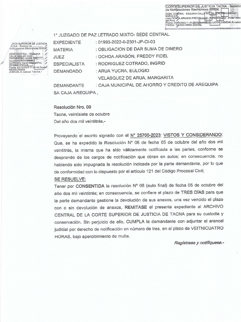 Resolucion de Sentecia Consentida A Favor Del Demandado | PDF