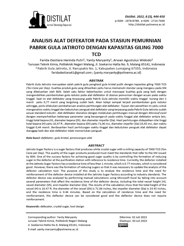 Analisis Alat Defekator Pada Stasiun Pemurnian Pab | PDF