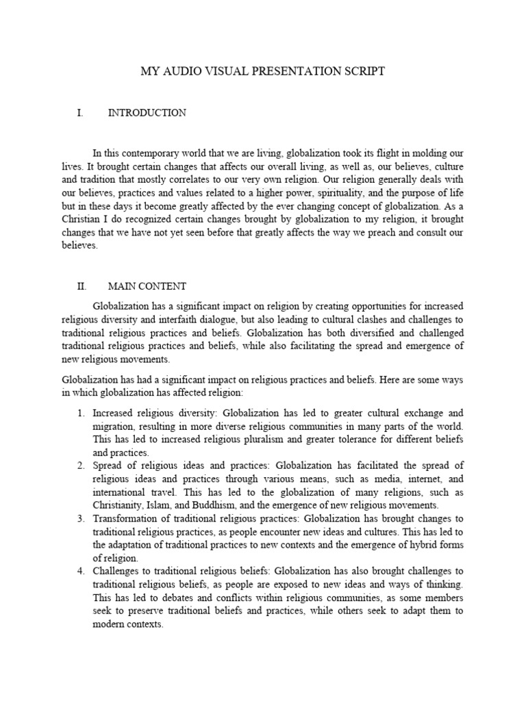 My Audio Visual Presentation Script | PDF | Interfaith Dialogue ...
