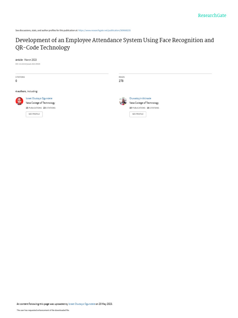 Development of An Employee Attendance System Using Face Recognition and ... Development of An Employee Attendance System Using Face Recognition and ...
