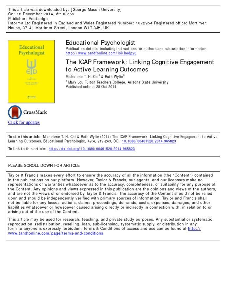 The ICAP Framework Linking Cognitive Engagement, 2014 | PDF | Learning ...