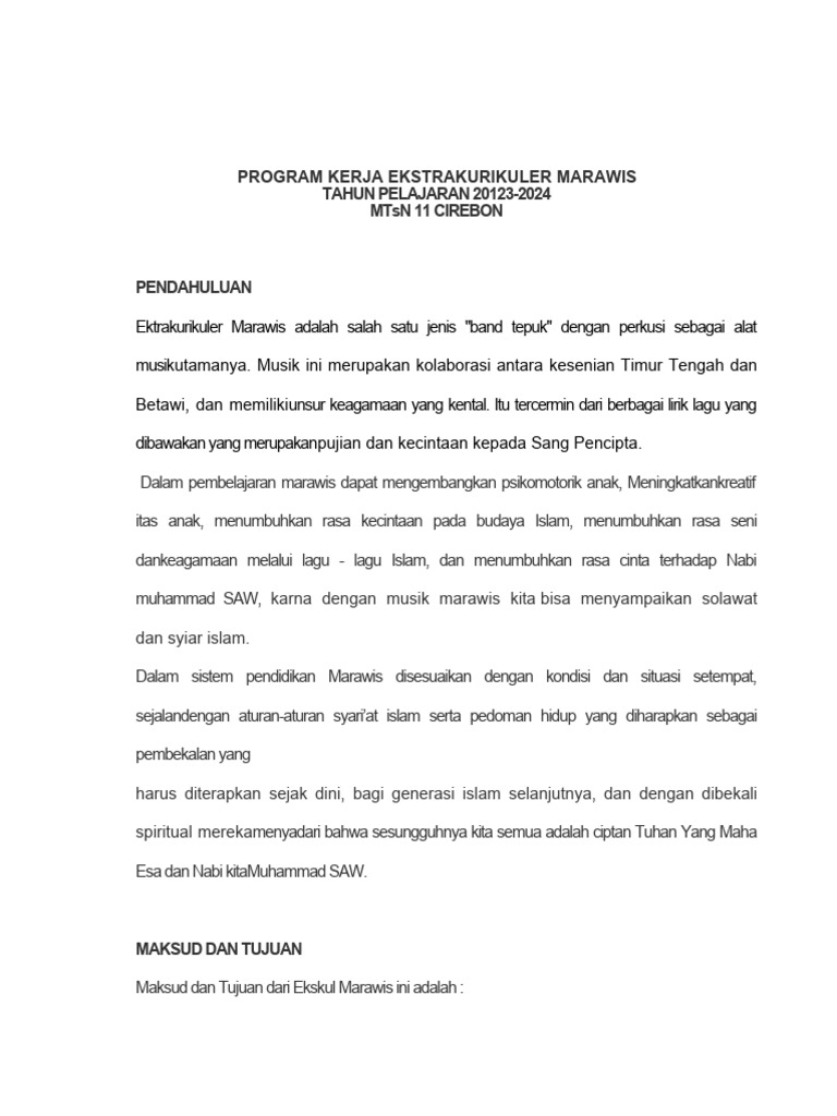 Program Kerja Ekstrakurikuler | PDF