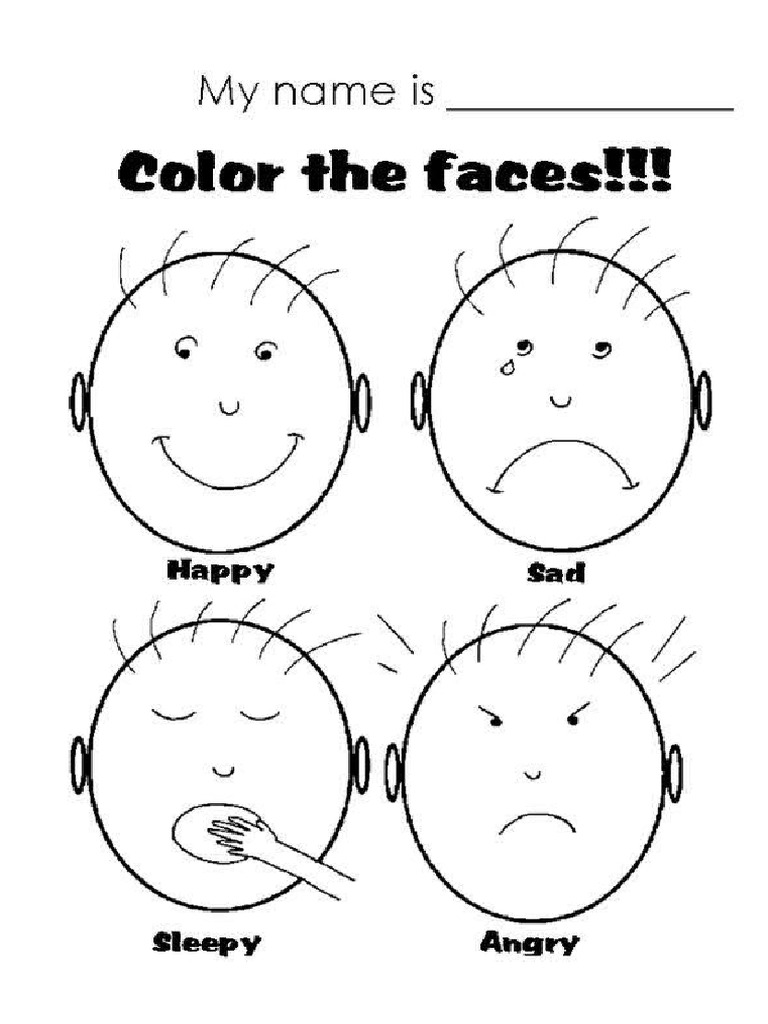 Color The Faces - Emotions | PDF