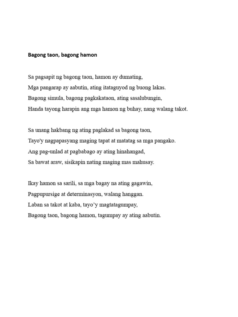 Bagong Taon, Bagong Hamon (Tula) | PDF